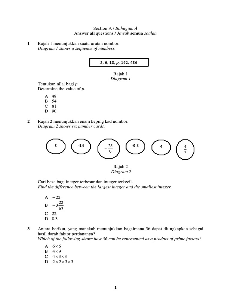 (Template) Soalan Trial Math Pt3 | PDF
