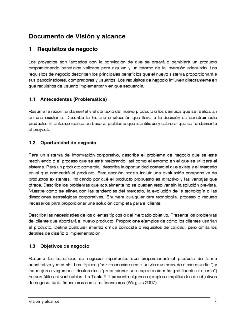 Plantilla - Documento de Visión y Alcance | PDF | Software | Mercado (economía)