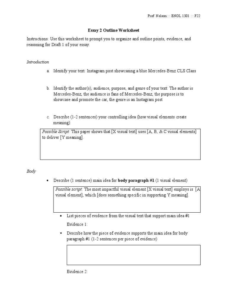 Essay 2 Activity - Outline Worksheet | PDF