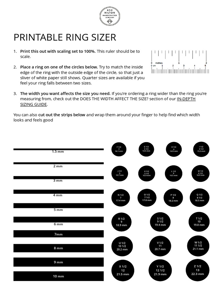 Printable ring sizer chart under 40 characters | PDF