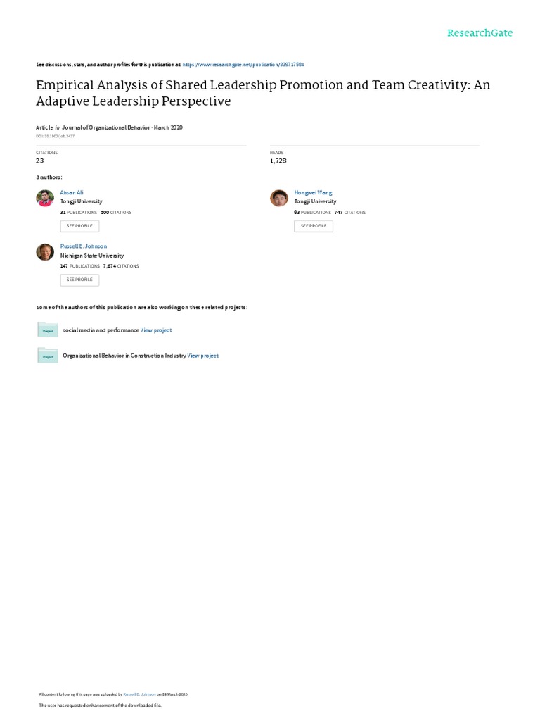 Ali, Wang, Johnson - 2020 - Empirical analysis of shared leadership promotion and team ...