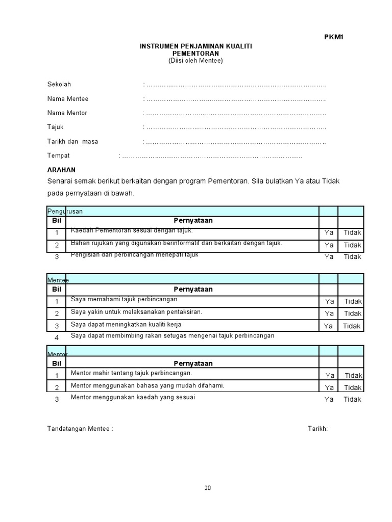Borang Penjaminan Kualiti PBD | PDF