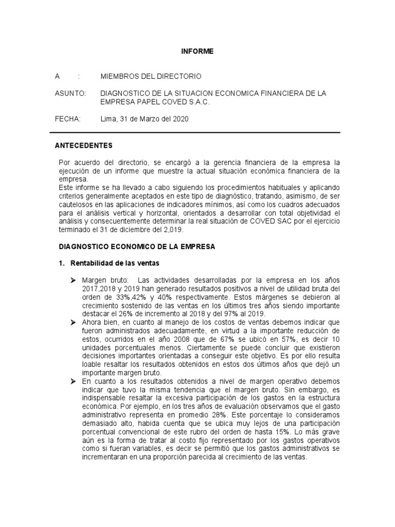 Modelo de Informe Financiero A La Gerencia Alumnos | PDF