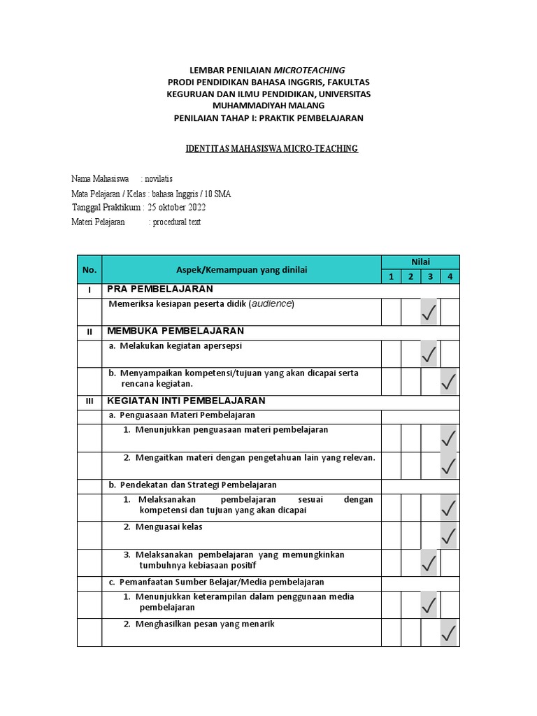 Form Penilaian Mahasiswa-Sejawat | PDF