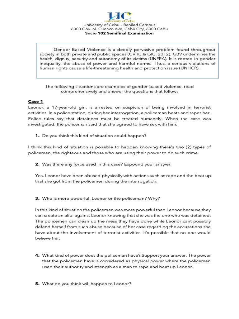 Socio 102 Semifinal Examination | PDF | Police Officer | Violence