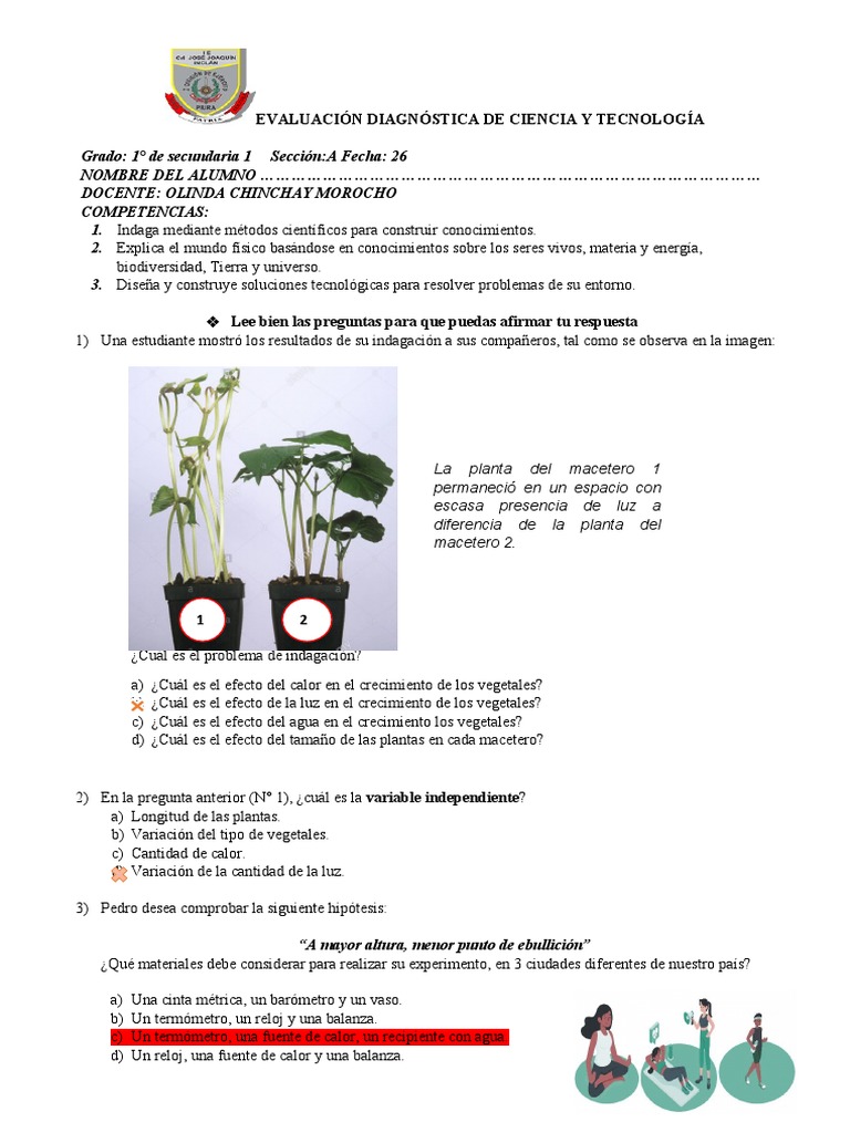 1° - Evaluación Diagnóstica de Ciencia y Tecnología 1° | PDF
