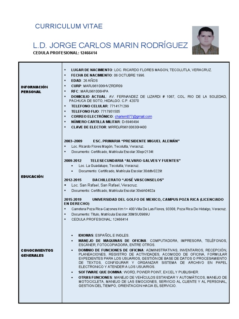 Curriculum Vitae de Jorge Carlos Marín Rodríguez | PDF | México