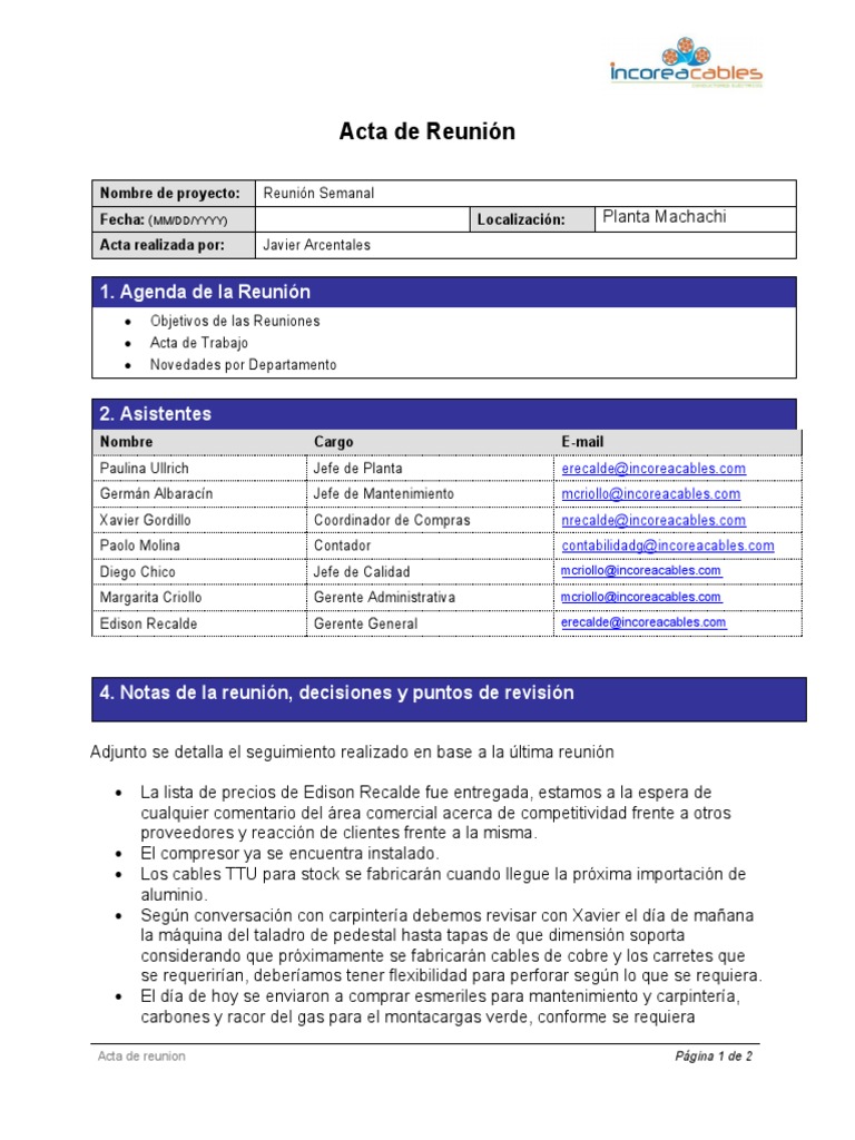 Acta de Reunión | PDF