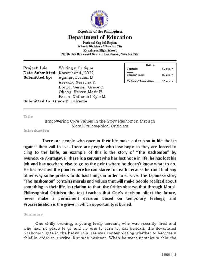 Sample-Final-Project-Writing-a-Critique | PDF