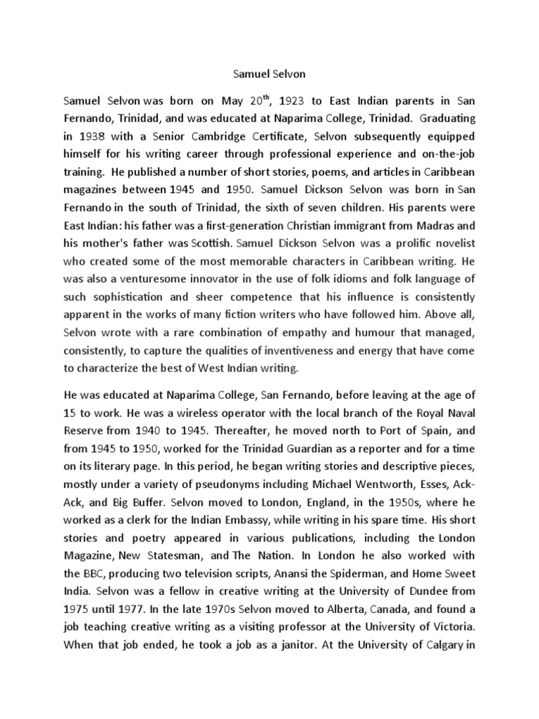 Sam Selvon | PDF