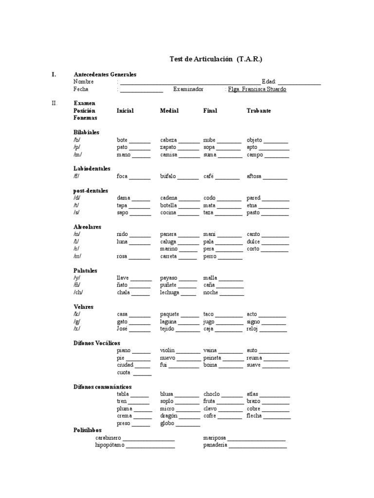 Test Articulación (TAR) | PDF | Fonética