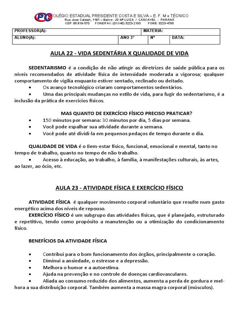 Aula 22 A 30 - Ginástica de Condicionamento. | PDF | Ginástica | Músculo esquelético