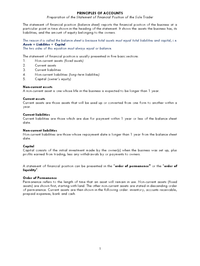 Statement Of Financial Position Sole Trader Pdf 7973