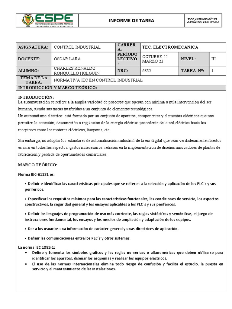 Ronquillo CONTROL | PDF | Ingenieria Eléctrica | Relé