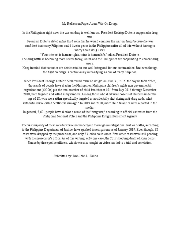 My Reflection Paper About War On Drugs | PDF