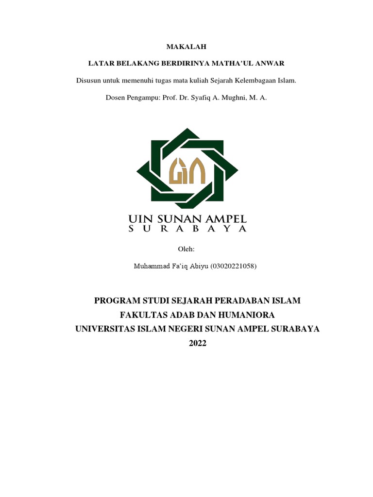 Makalah Matha'ul Anwar | PDF