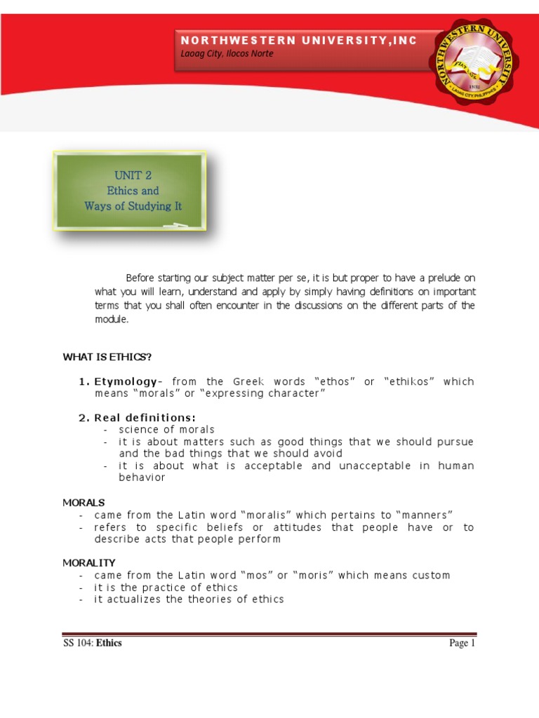 Module1 Unit2 Ethics | PDF | Morality | Social Institutions