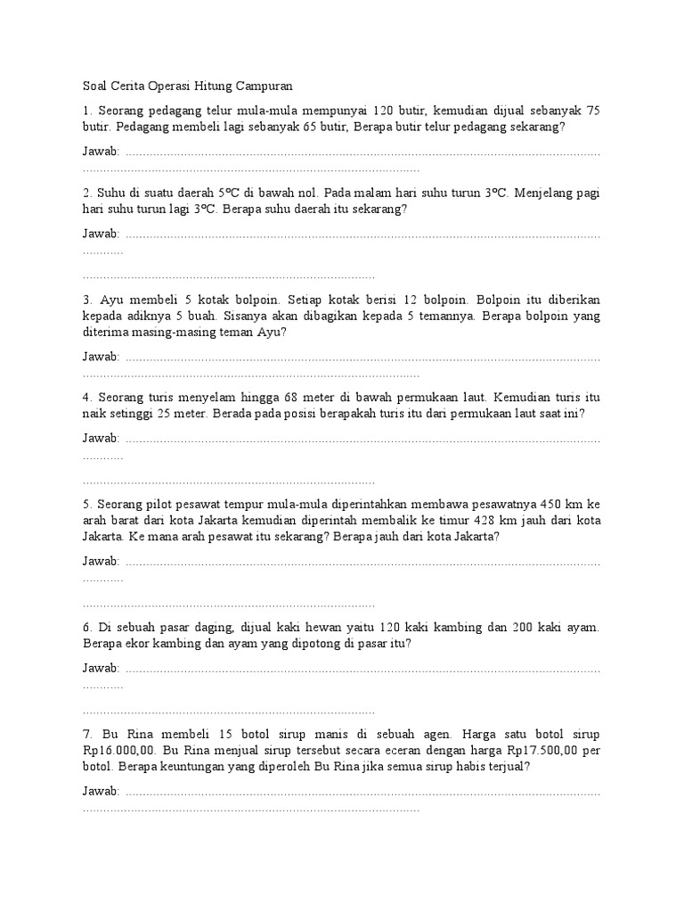 Soal Cerita Operasi Hitung Campuran | PDF