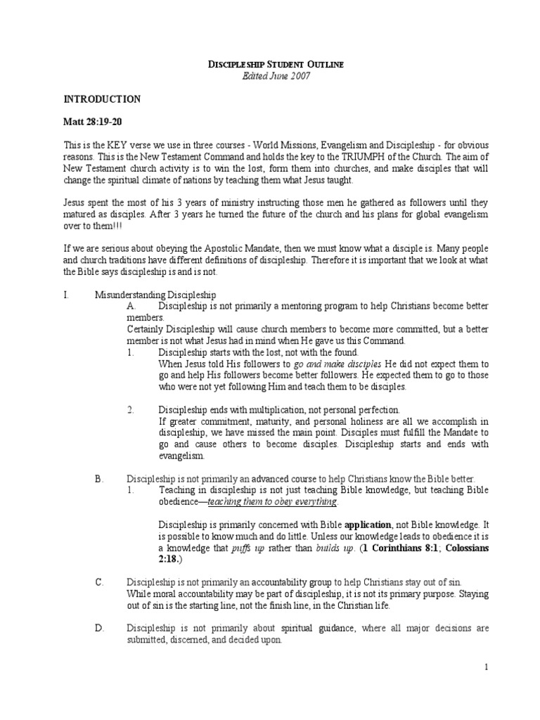 Discipleship Student Training Outline | PDF | Disciple (Christianity ...