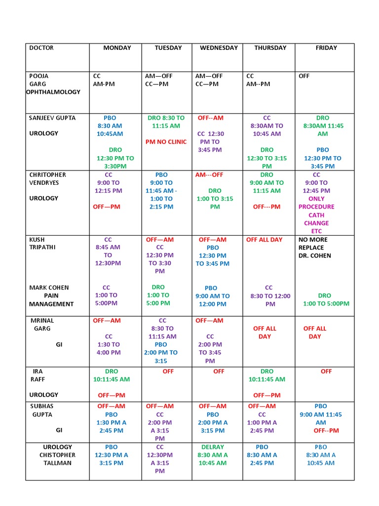 Doctor Schedule New One | PDF