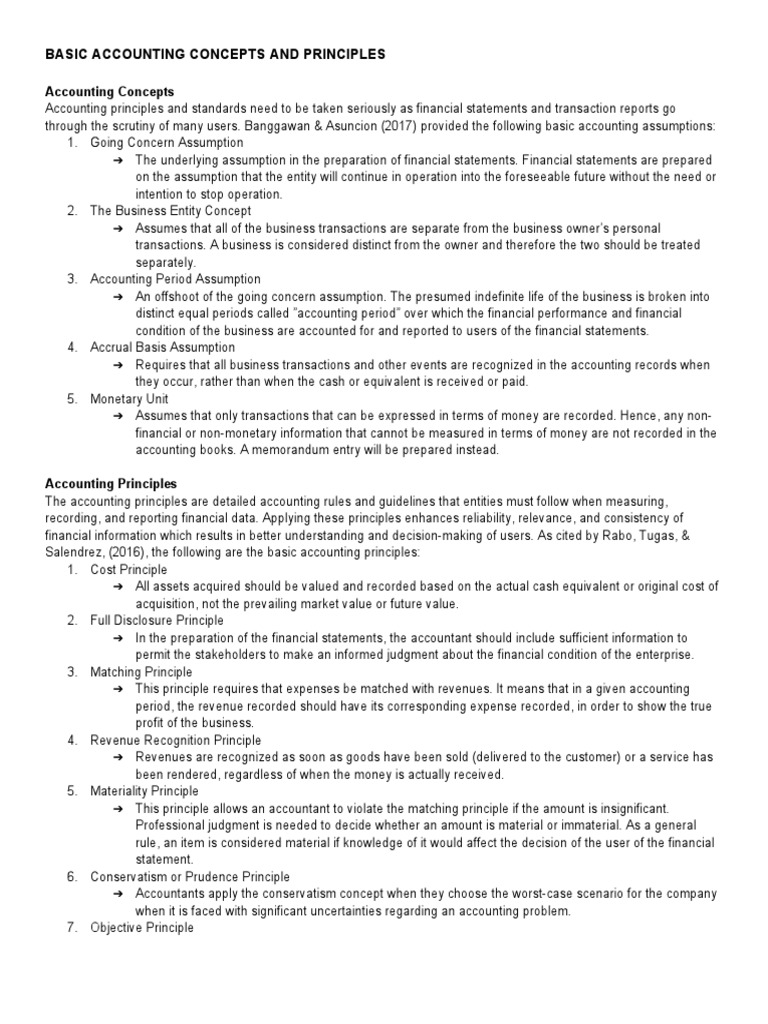 FUN ACC Basic Accounting Concepts and Principles | PDF | Debits And ...