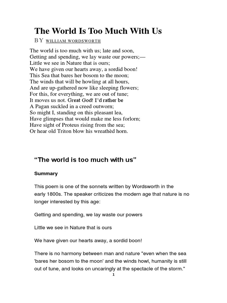 The World Is Too Much With Us | PDF