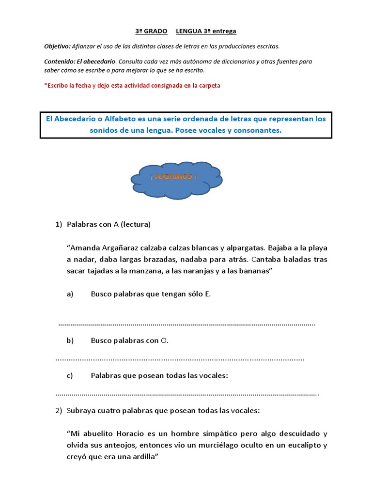 3º Grado Lengua 3º Entrega | PDF | Alfabeto | Lingüística