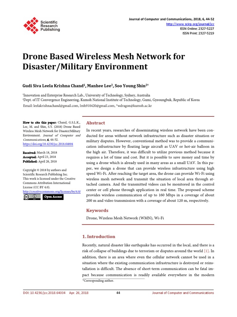 Drone Based Wireless Mesh Network For Disaster Military Environment | PDF