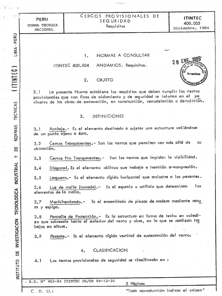 NTP 400.035 1984 Cercos Provisionales de Seguridad | PDF