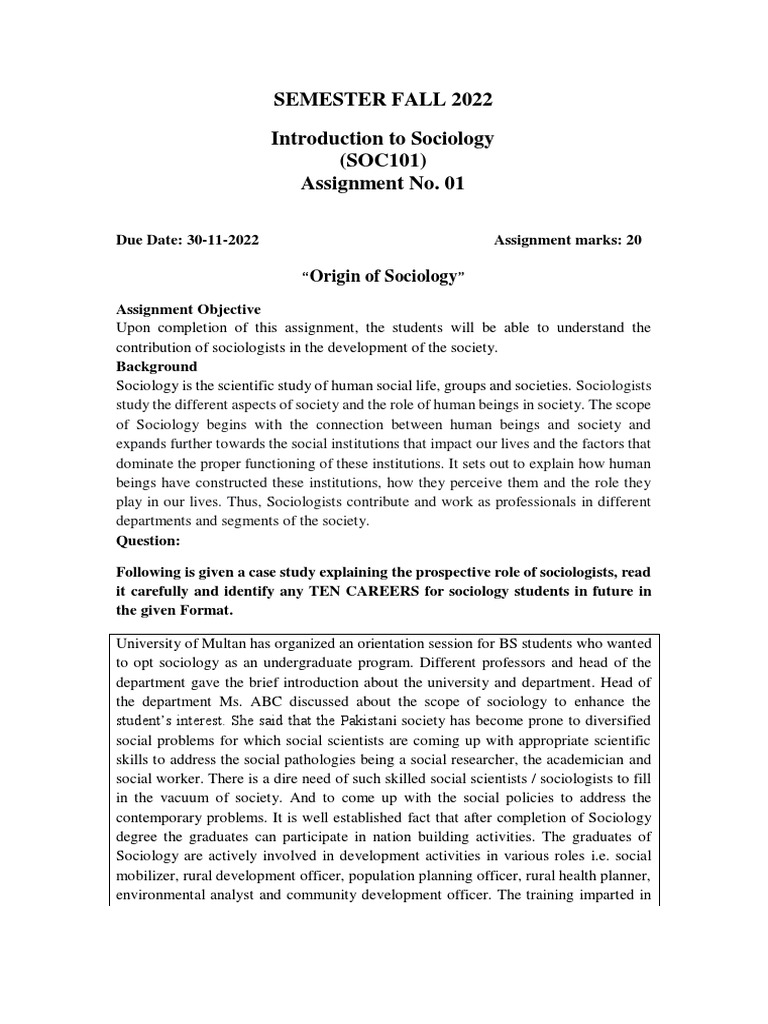 Fall 2022 - SOC101 - 1 | PDF