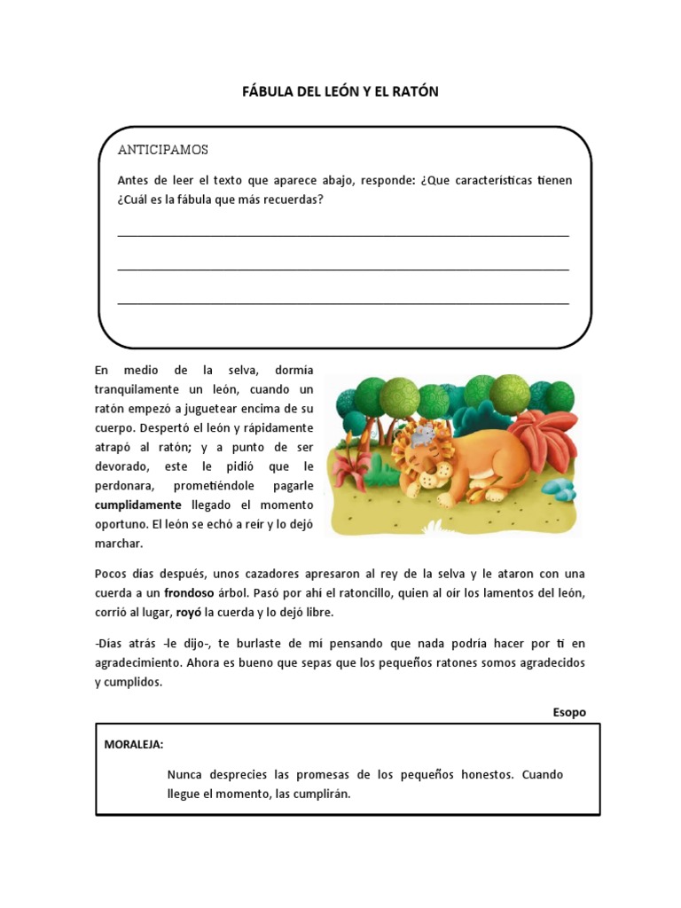 Fábula Del León y El Ratón | PDF | Fábula
