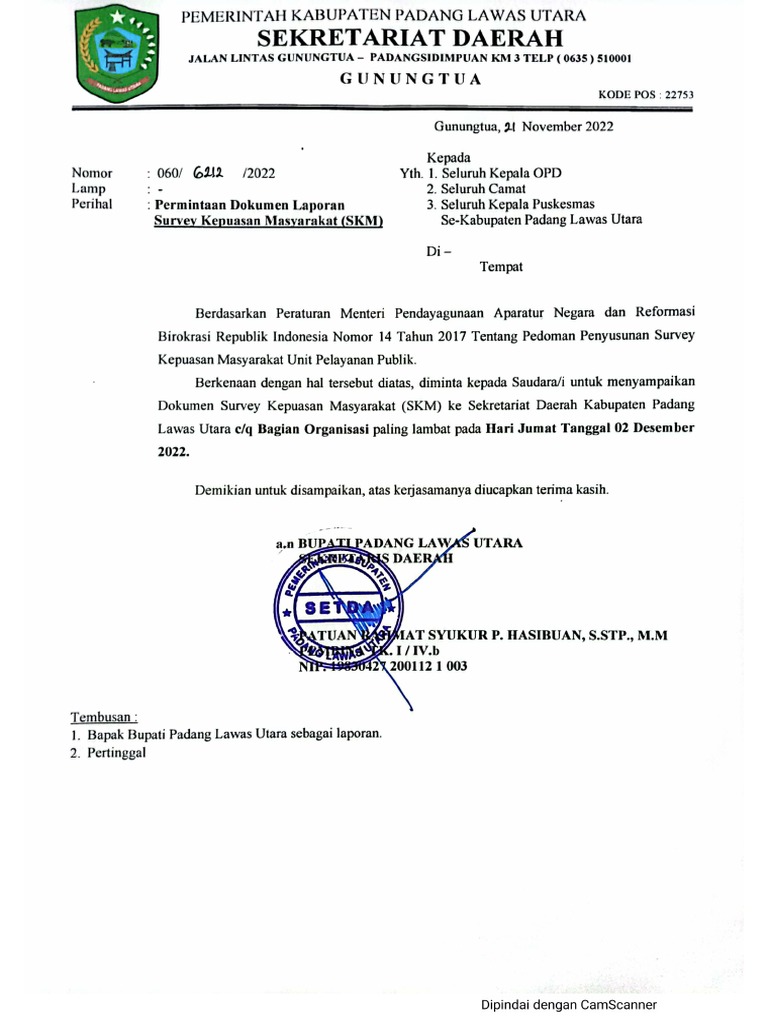 Surat Permintaan Dokumen SKM Tahun 2022 | PDF