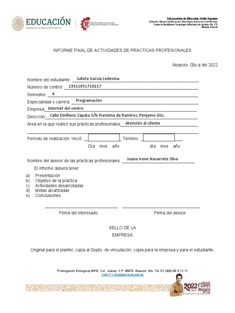 Informe Final de Practicas | PDF