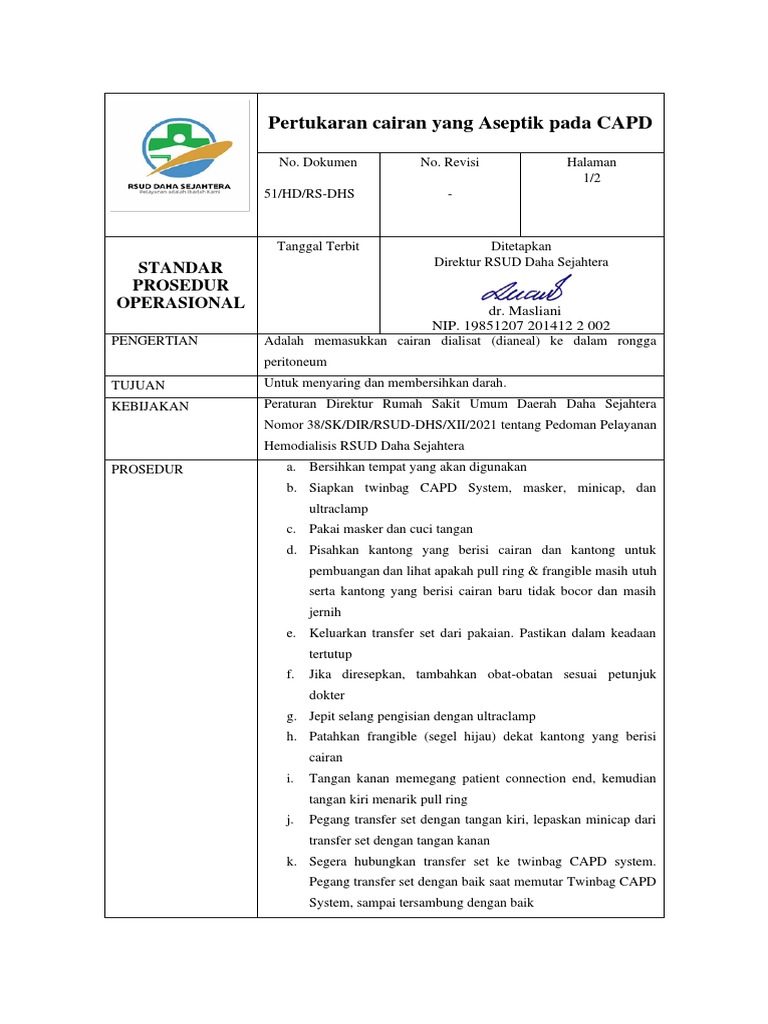 Pertukaran Cairan Yang Aseptik Pada Capd Pdf