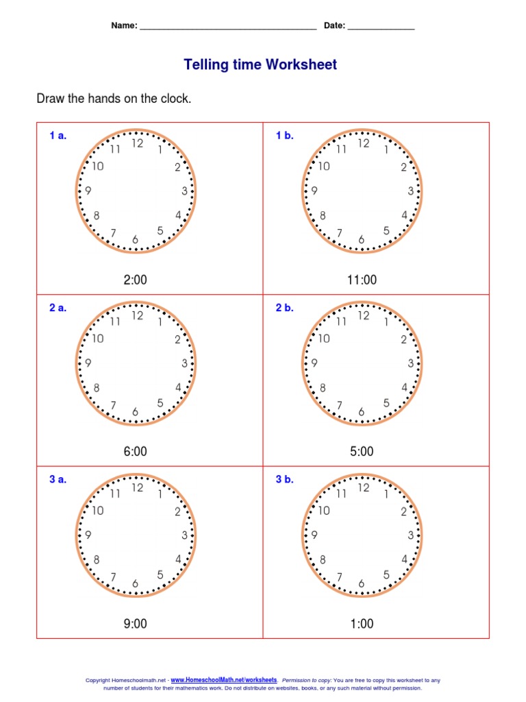 Telling Time Worksheet | PDF