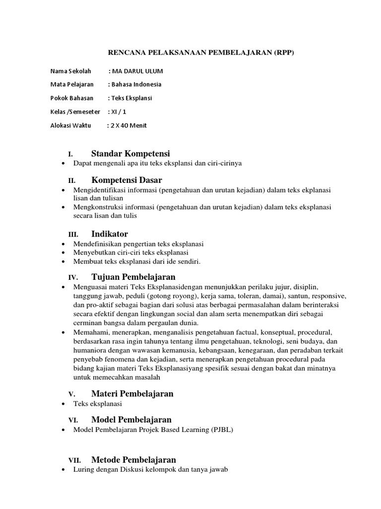 RPP Project Based Learning | PDF