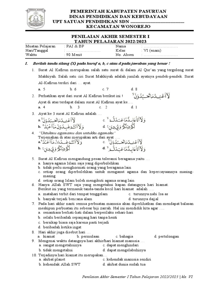 Soal Pas Kelas Vi SMT 1 | PDF