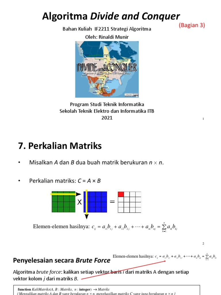 Algoritma Divide and Conquer Perkalian Matriks Strassen | PDF