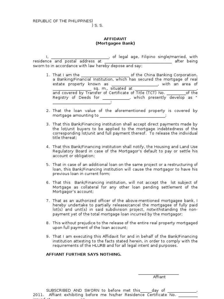 Affidavit Mortgage Download Free Pdf Mortgage Law Loans