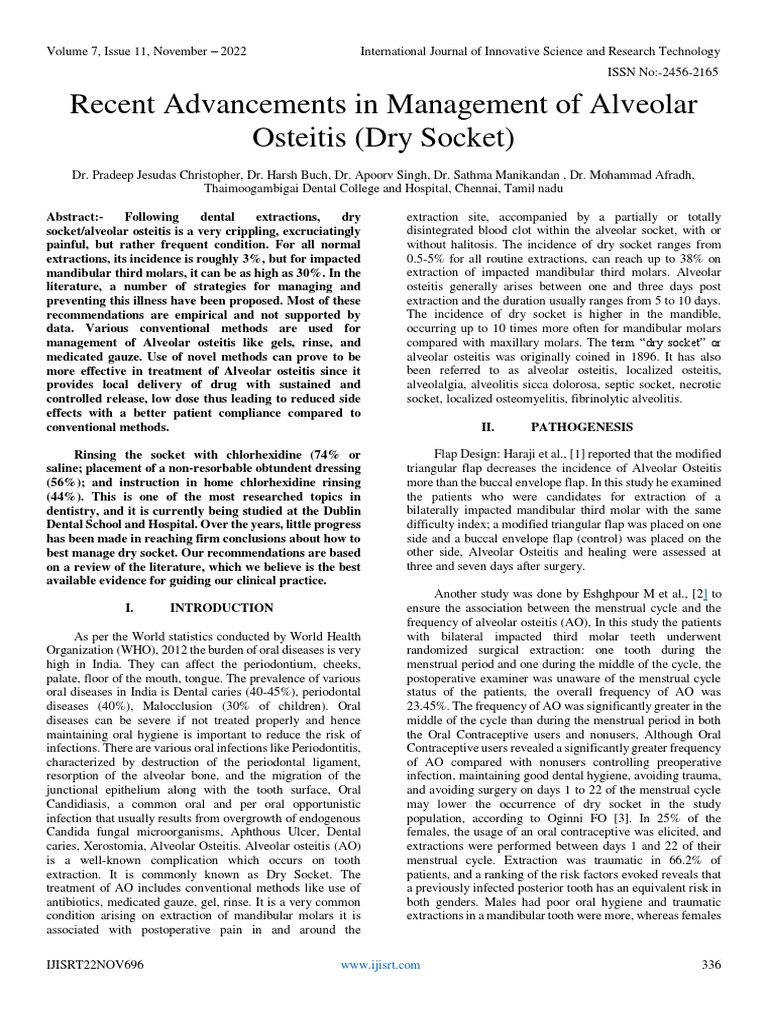 Recent Advancements in Management of Alveolar Osteitis (Dry Socket) | PDF | Health Care ...