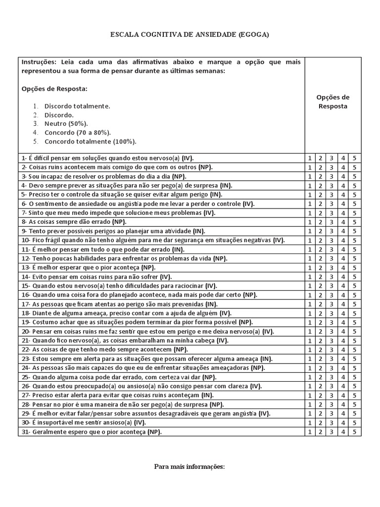 Escala Egoga | PDF | Ansiedade