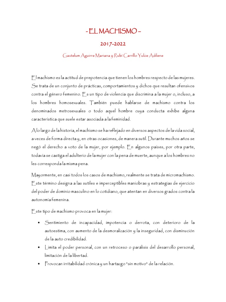 Machismo y sus efectos en la sociedad | PDF | Machismo | Sexismo
