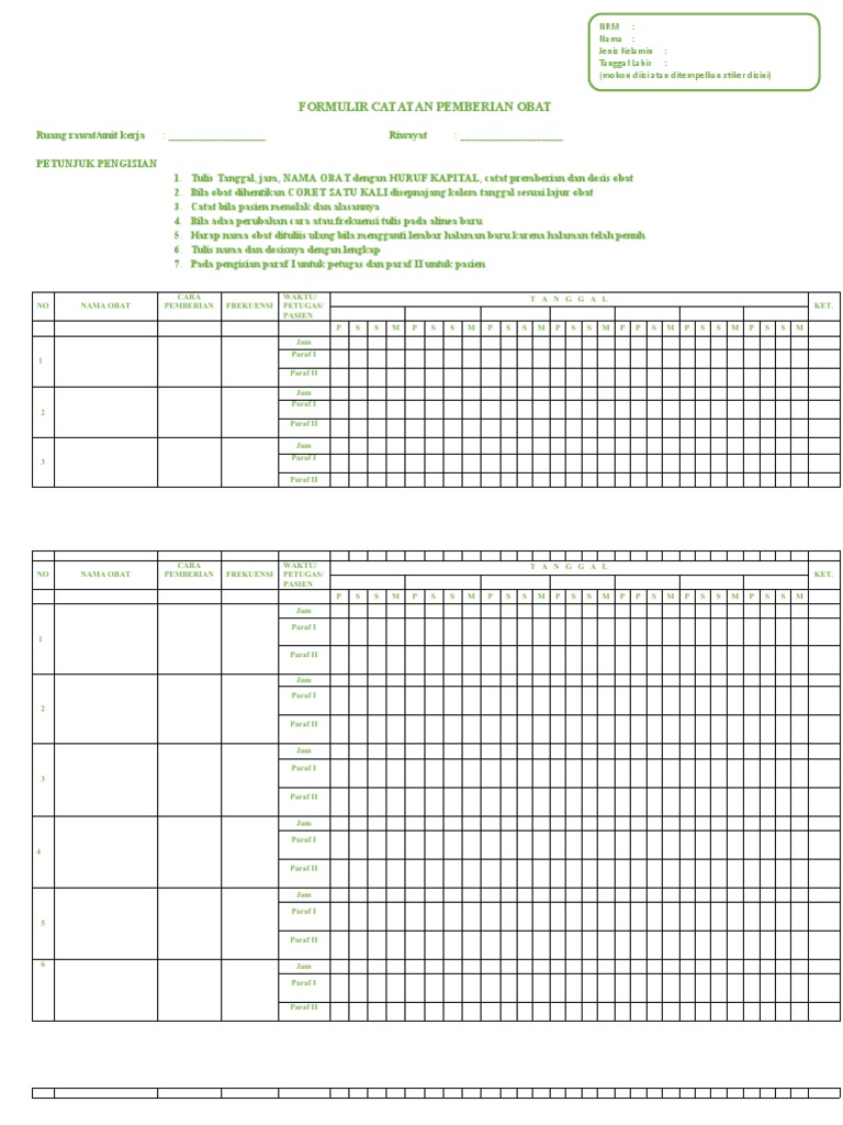 Formulir Catatan Pemberian Obat | PDF