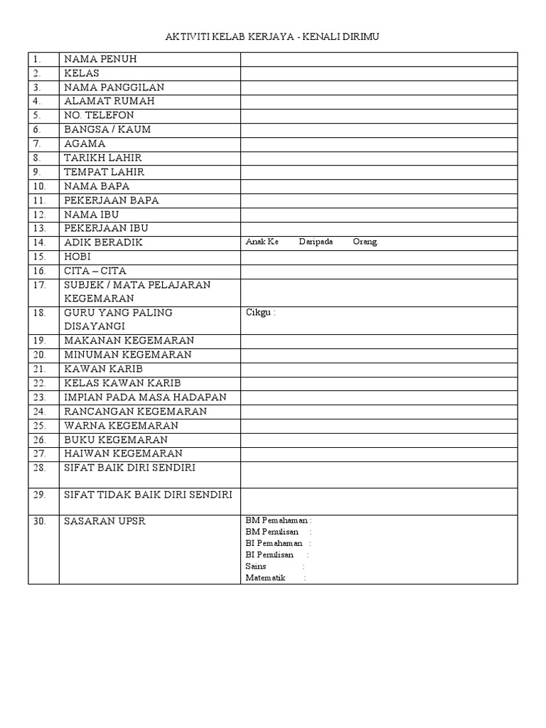 Aktiviti Kelab Kerjaya Kenali Dirimu Pdf