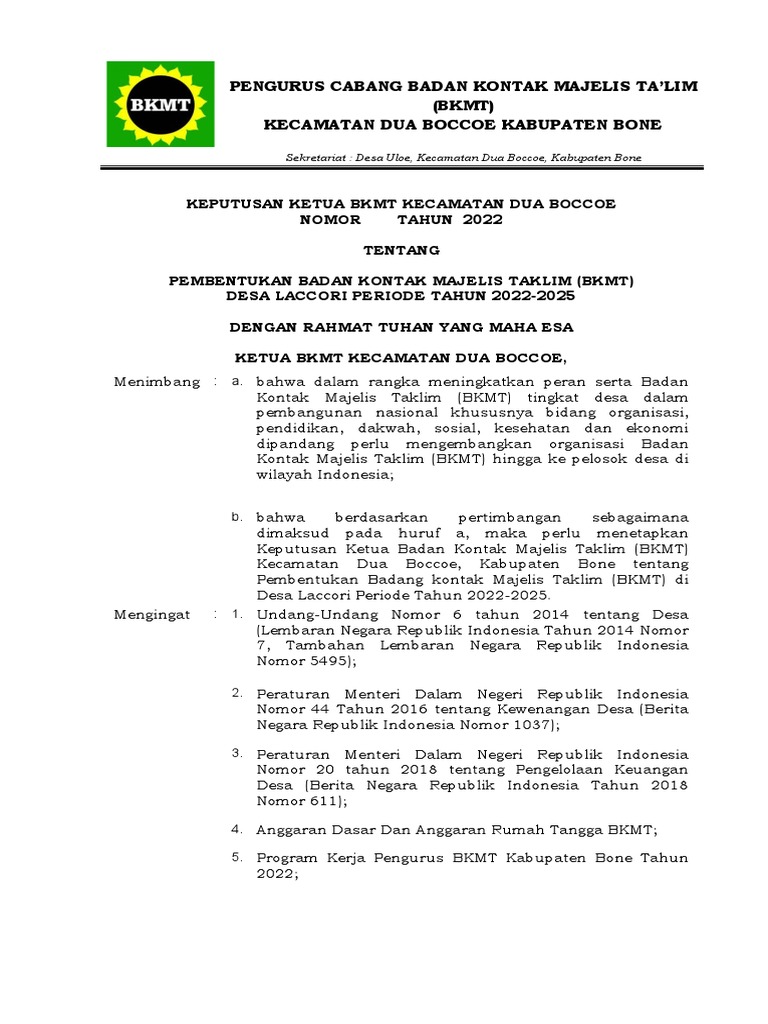 SK Pembentukan BKMT Desa Laccori 2022-2025 | PDF