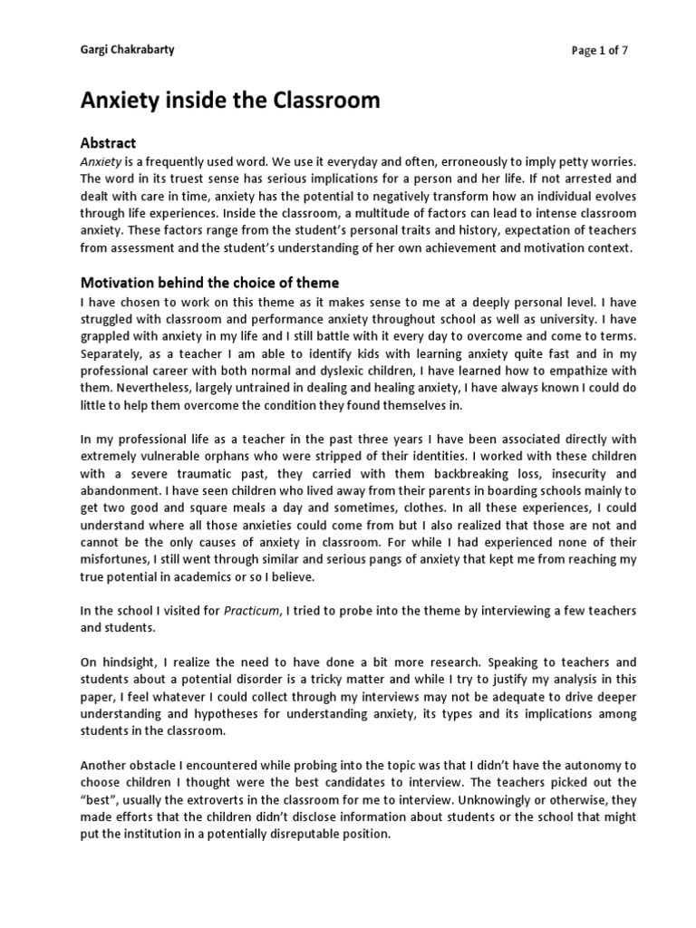 Anxiety Inside The Classroom | PDF | Anxiety | Teachers