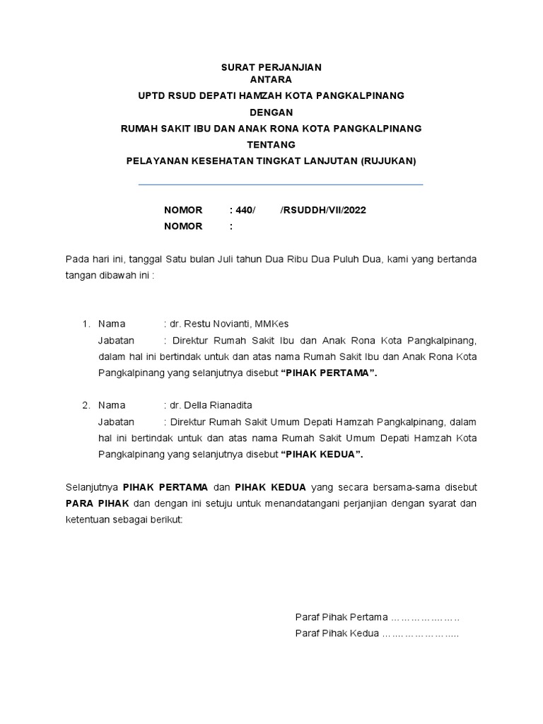 Draft Mou Rujukan Rsia Rona 2022 (3) Final | PDF