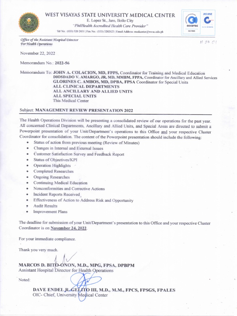 Memo No. 2022 - 56 Management Review Presentation 2022 | PDF