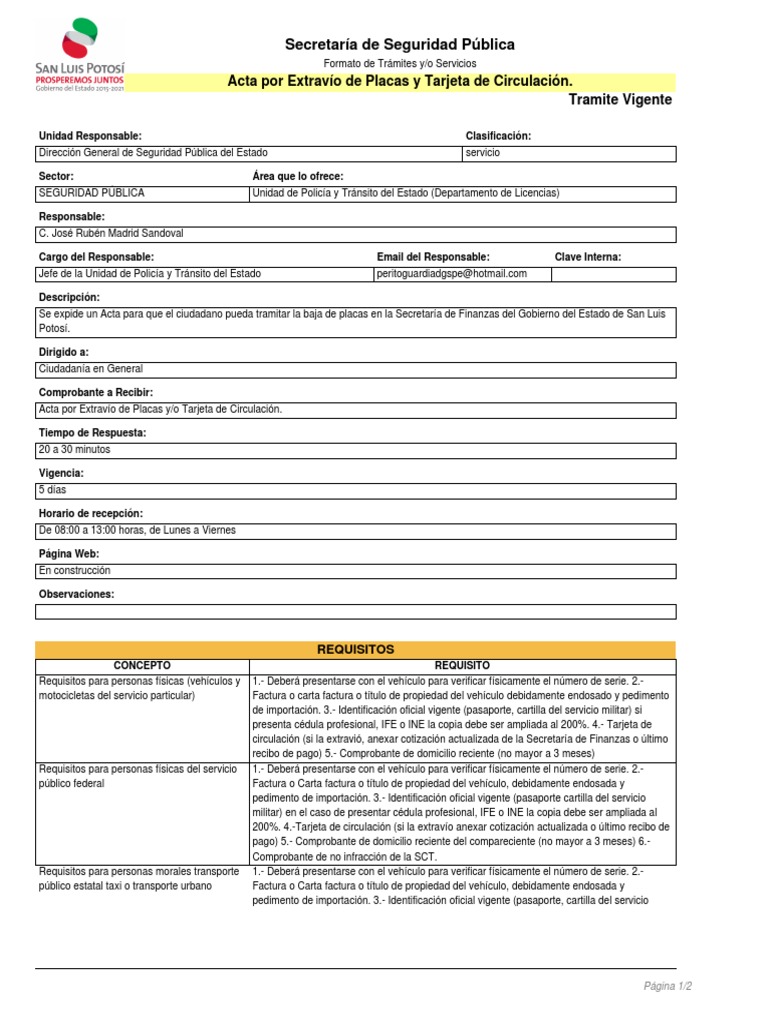 Acta Por Extravío de Placas y Tarjeta de Circulación | PDF | Gobierno