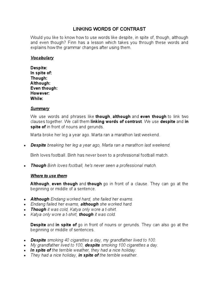 Linking Words of Contrast | PDF